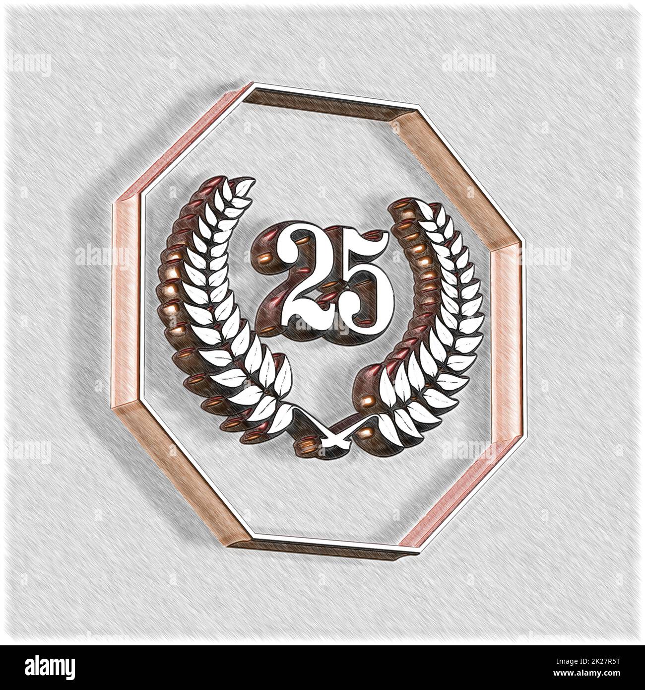 Number 25 with laurel wreath or honor wreath as a 3D-illustration, 3D ...