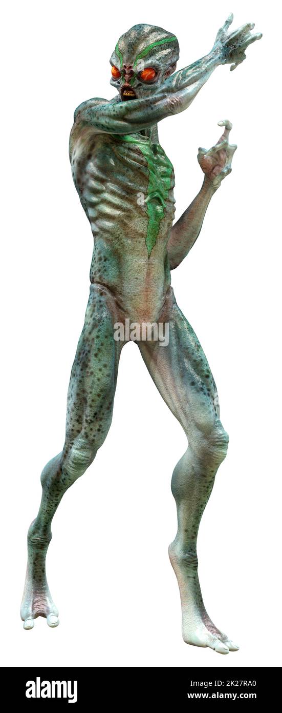 3D Rendering Green Alien on White Stock Photo - Alamy
