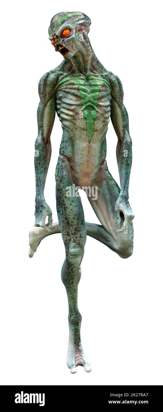 3D Rendering Green Alien on White Stock Photo - Alamy