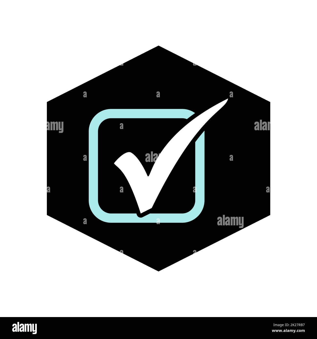 Black hexagon button with Check Mark icon Stock Photo - Alamy