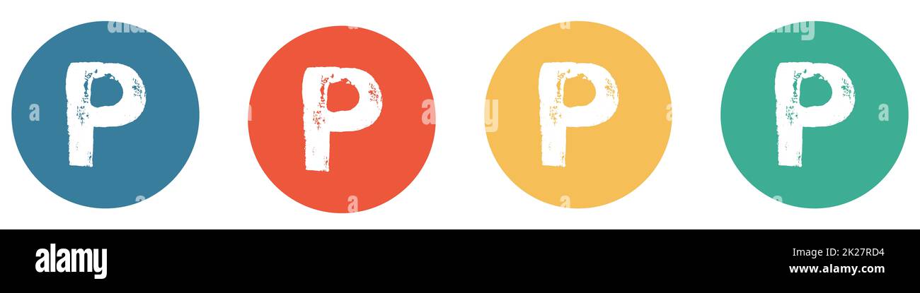 P - Lettering banner with four buttons blue, red, orange, green Stock ...
