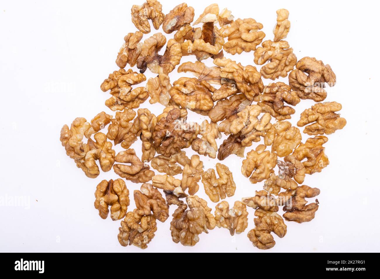 Shelled Walnuts Pile Top View Isolated On White Background Stock Photo ...