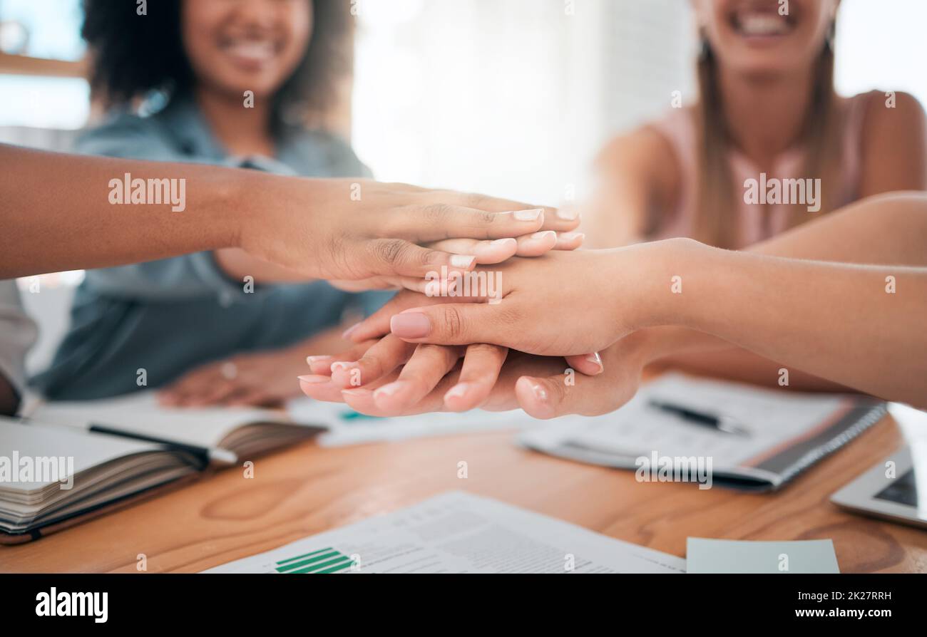 Collaboration, motivation and teamwork by hands in support of a ...