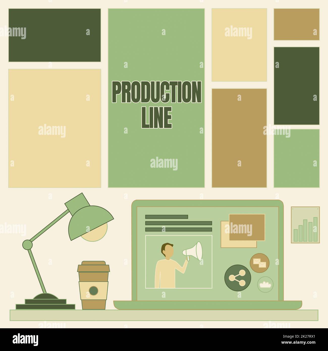 Text caption presenting Production Line. Business showcase set of ...