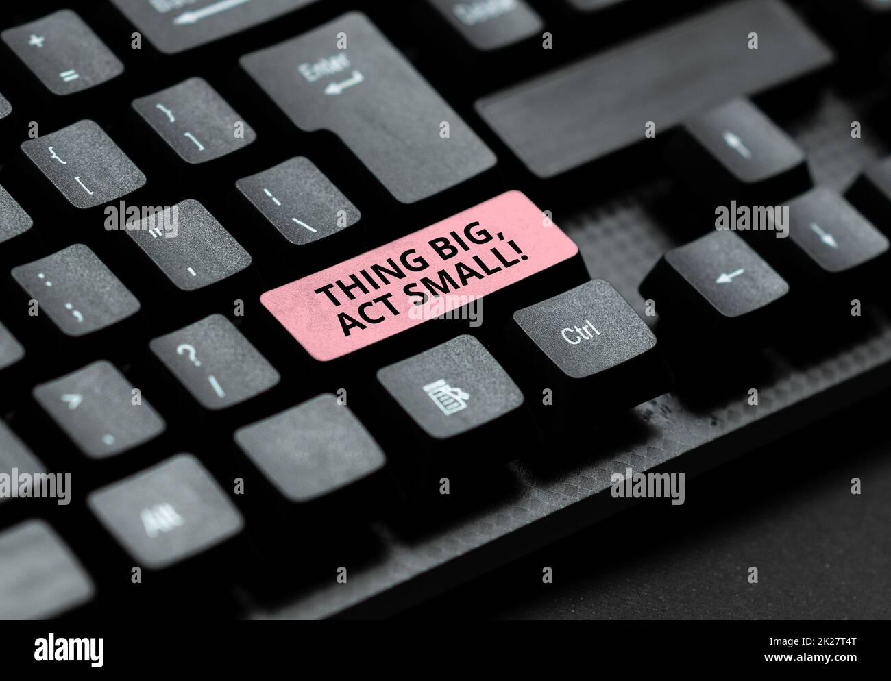 Hand writing sign Thing Big, Act Small. Concept meaning Starts at a ...