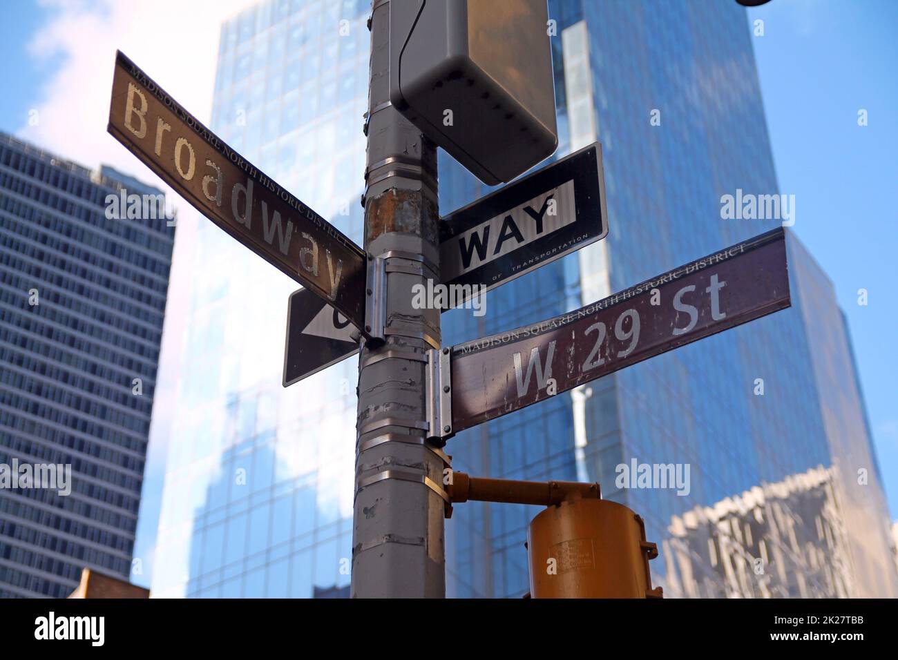 Brown West 29th Street and Broadway historic sign Stock Photo - Alamy