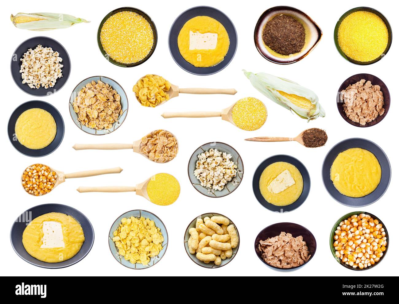 set of various cooked and raw maize corns isolated Stock Photo - Alamy