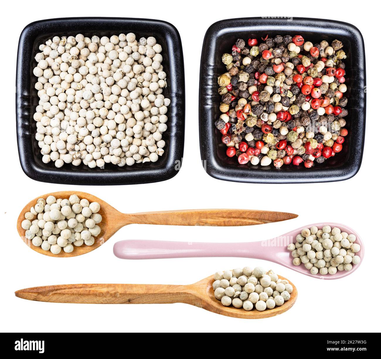 set of various white pepper peppercorns isolated Stock Photo - Alamy