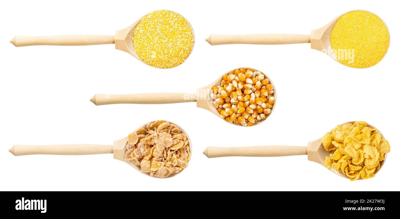 set of wooden spoon with various maize corns Stock Photo - Alamy