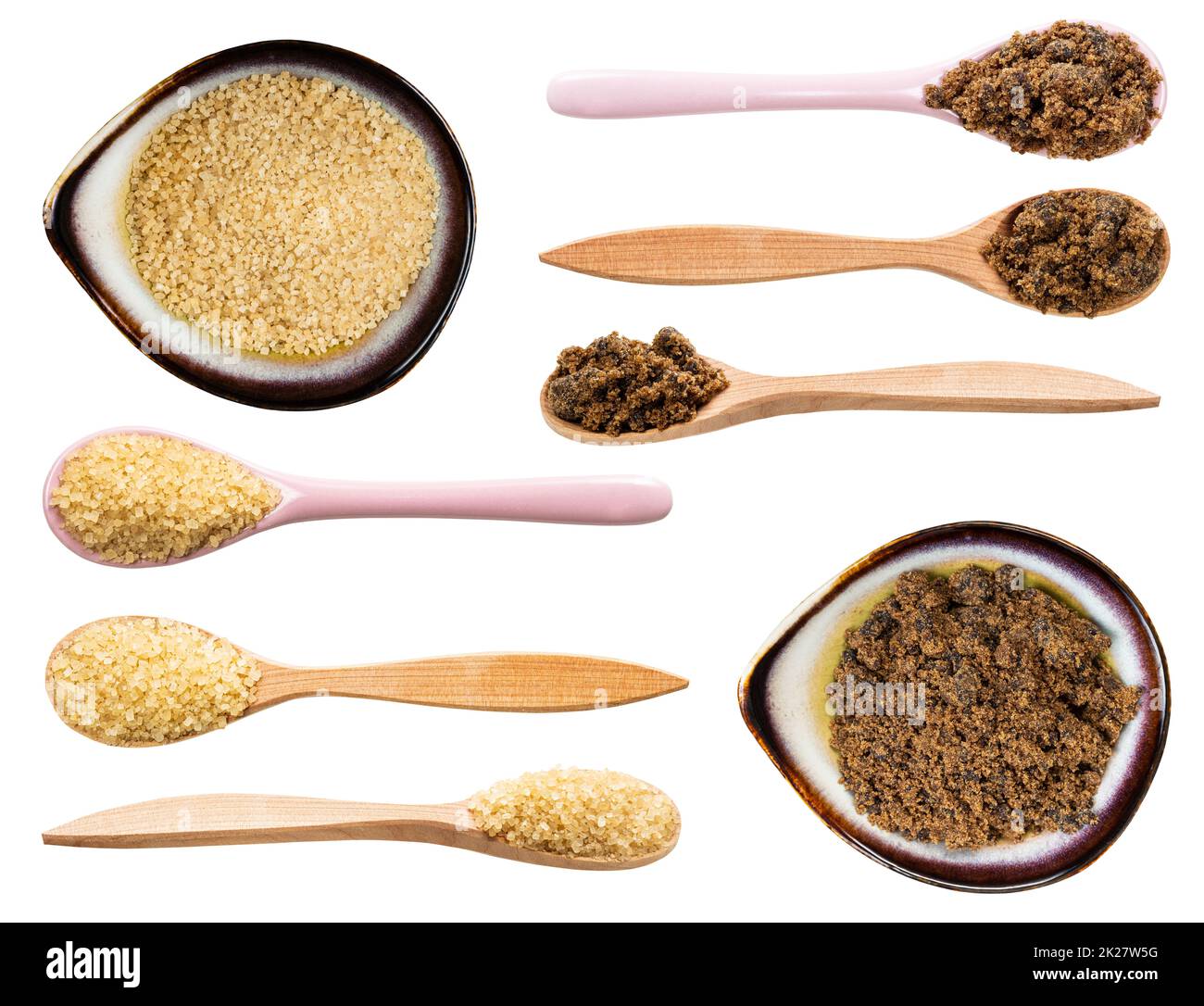 set of various cane sugars isolated on white Stock Photo - Alamy