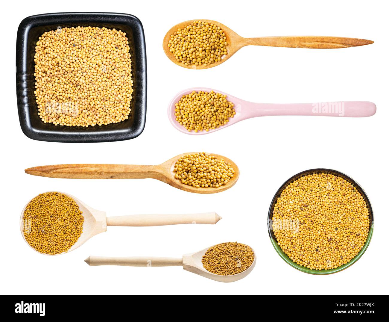 set of various yellow seeds of mustard isolated Stock Photo - Alamy