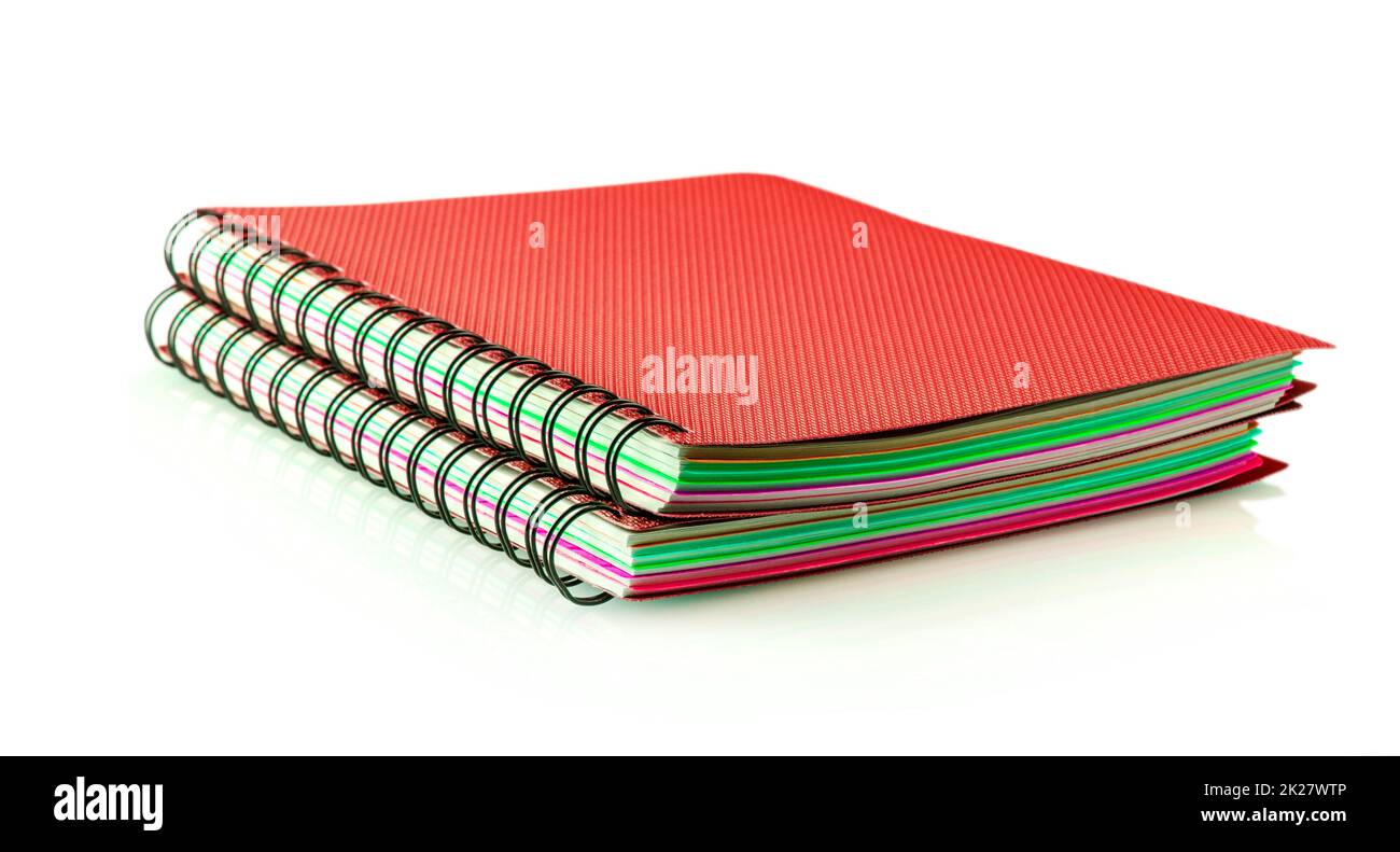 two red diary spiral notebookes isolated on white background Stock ...