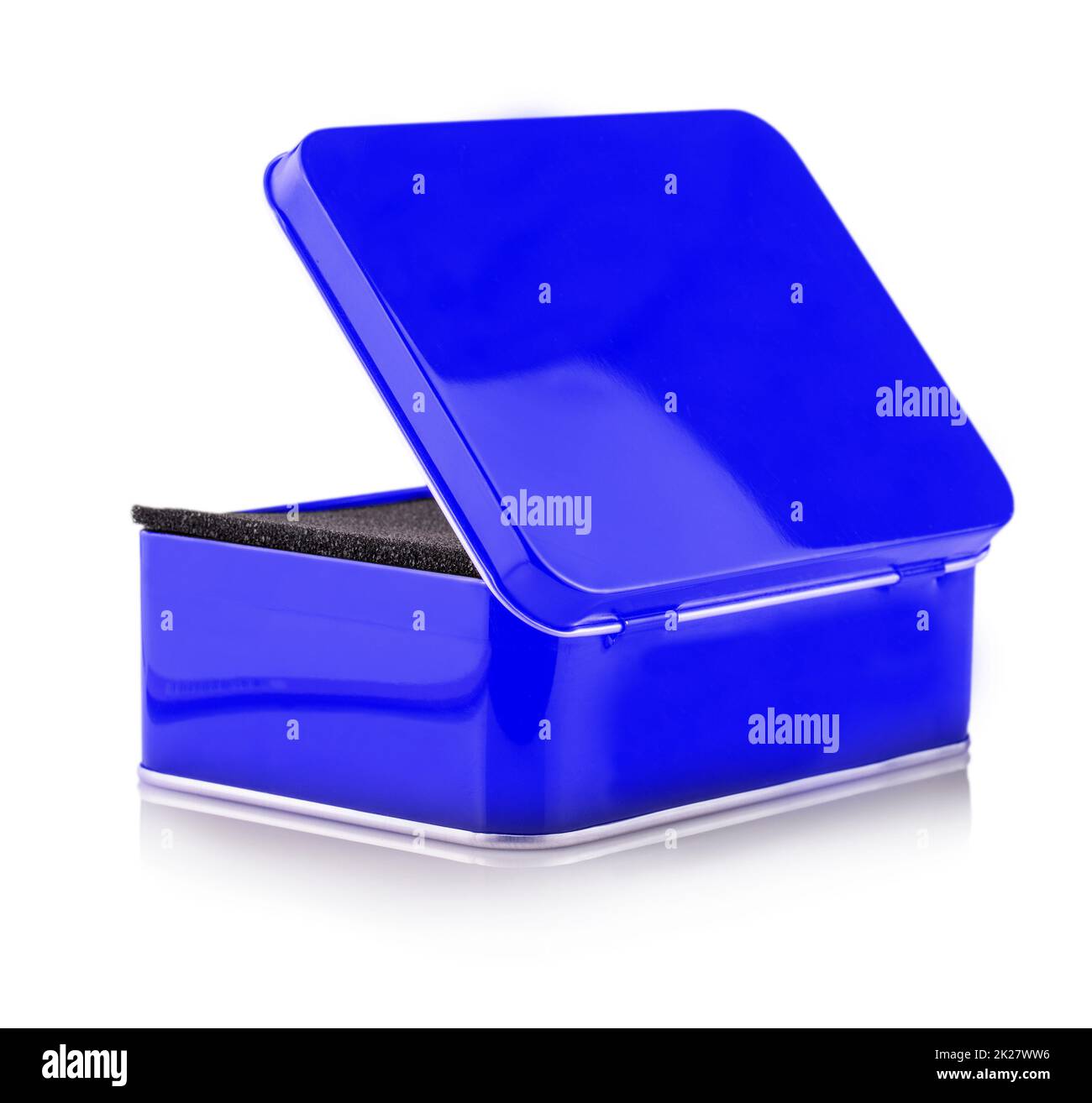 Closed Empty blue metal box close-up isolated on white background Stock ...