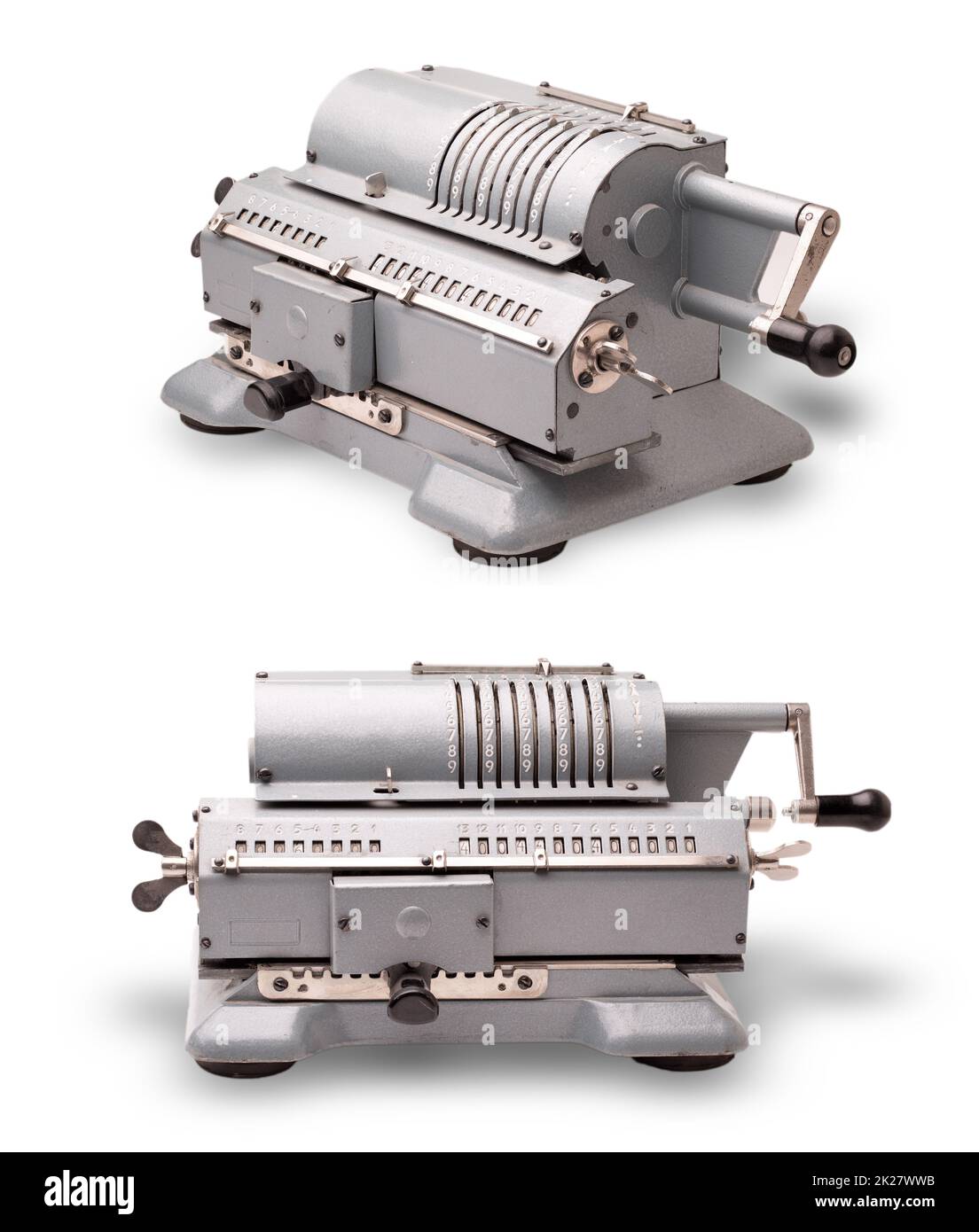 set of old adding machine, cut out on white background Stock Photo - Alamy