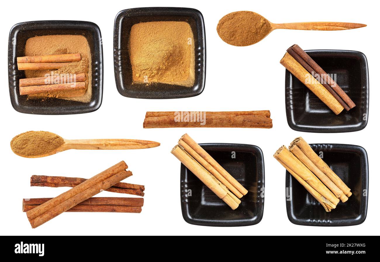 set of various cinnamon isolated on white Stock Photo - Alamy