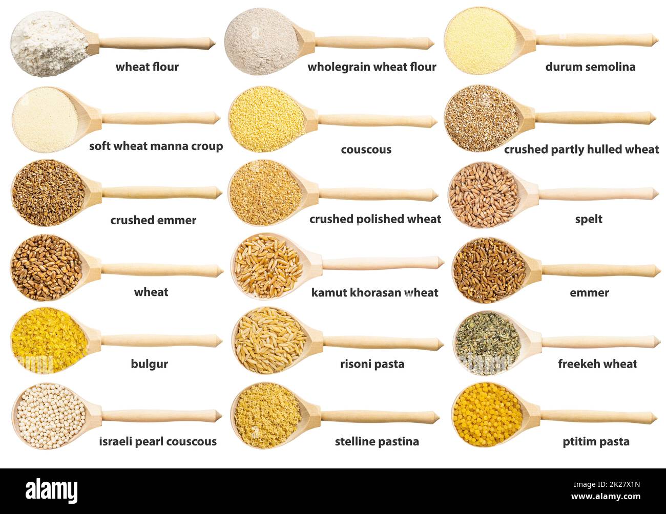 set of spoon with various wheat grains with names Stock Photo - Alamy