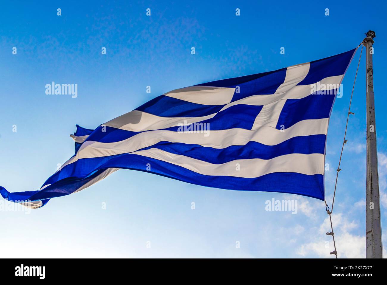 Greek blue and white flag with blue sky background Greece Stock Photo ...
