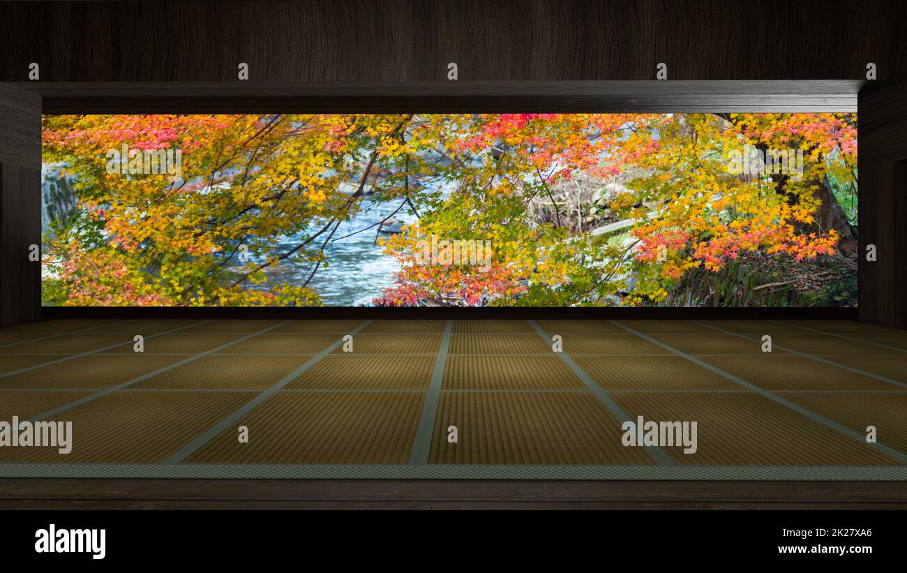 The 3d rendering traditional Japanese room open to view of beautiful ...