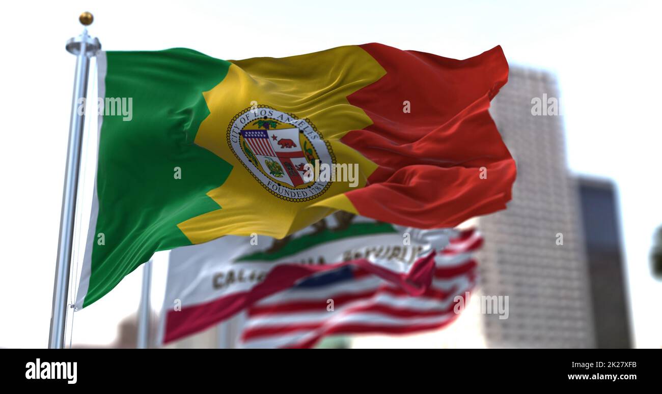 Los Angeles city flag waving in the wind Stock Photo - Alamy
