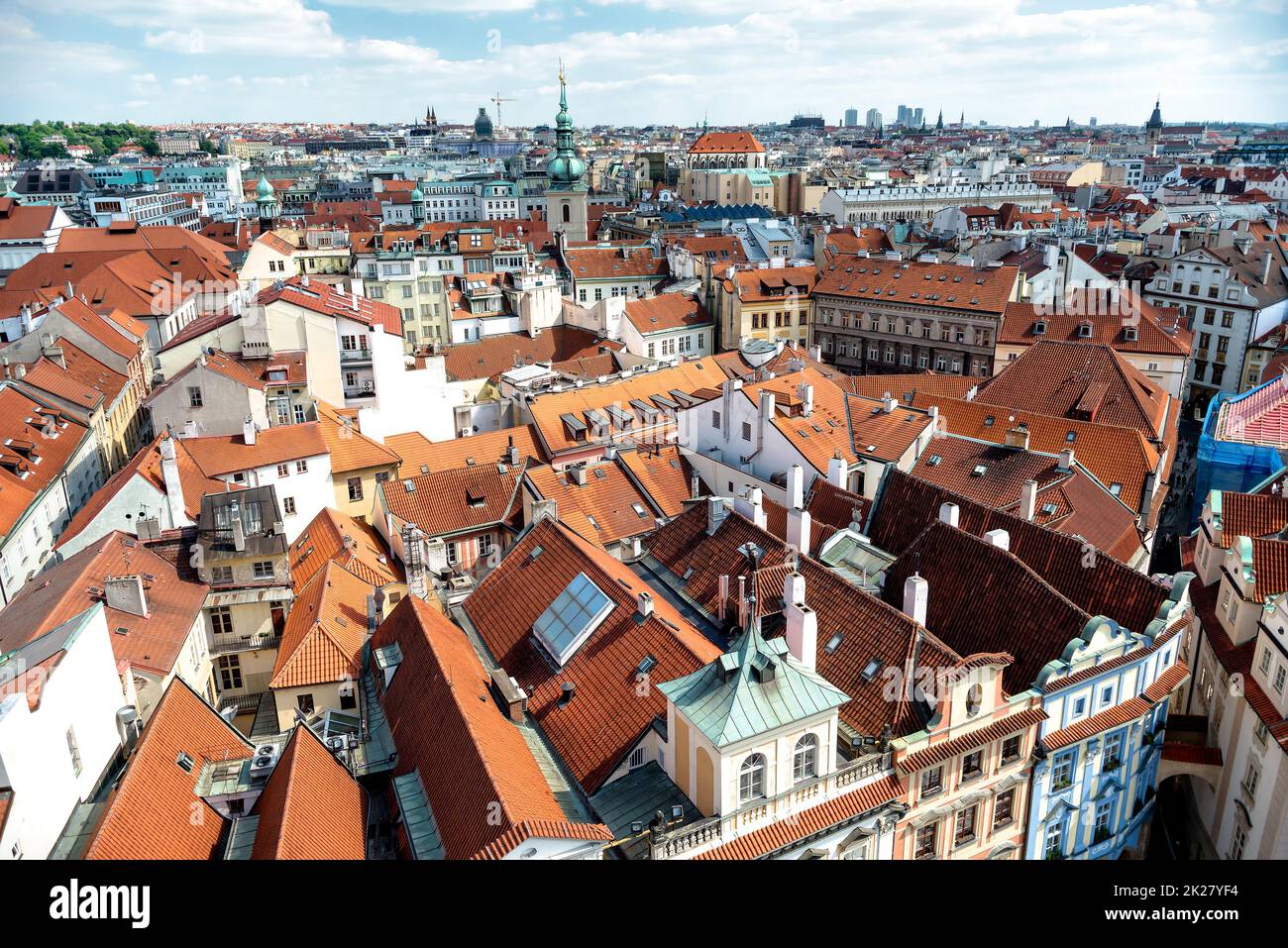 Traditional red house roofs at the Prague Old Town Square, Czech ...