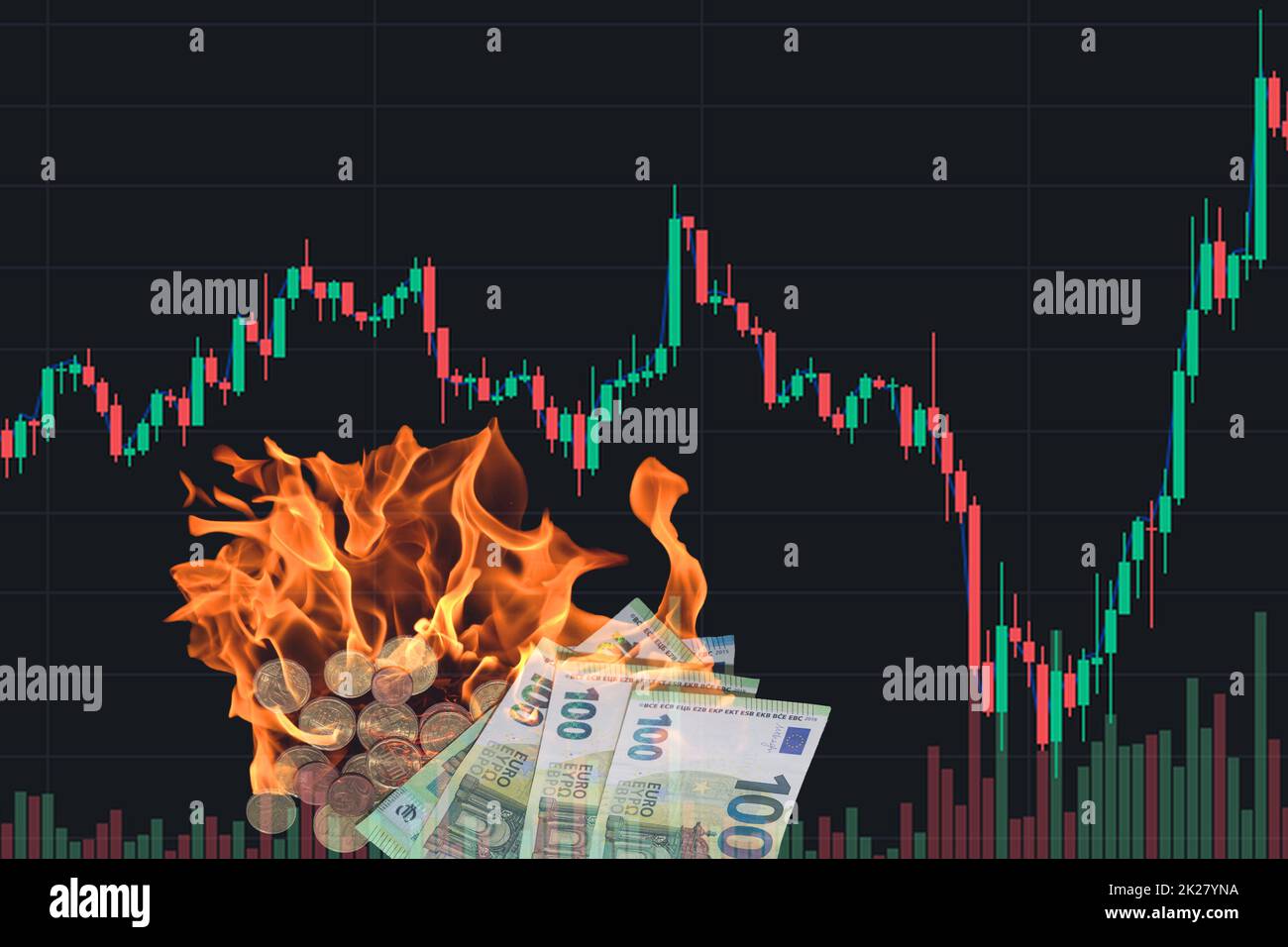 inflation in the world chart from the market with many burning 100 euro ...