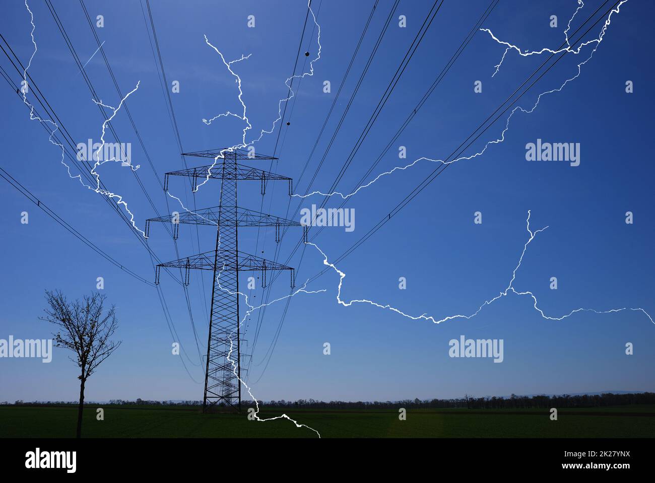 electricity pylon with many bright lightnings electricity prices ...