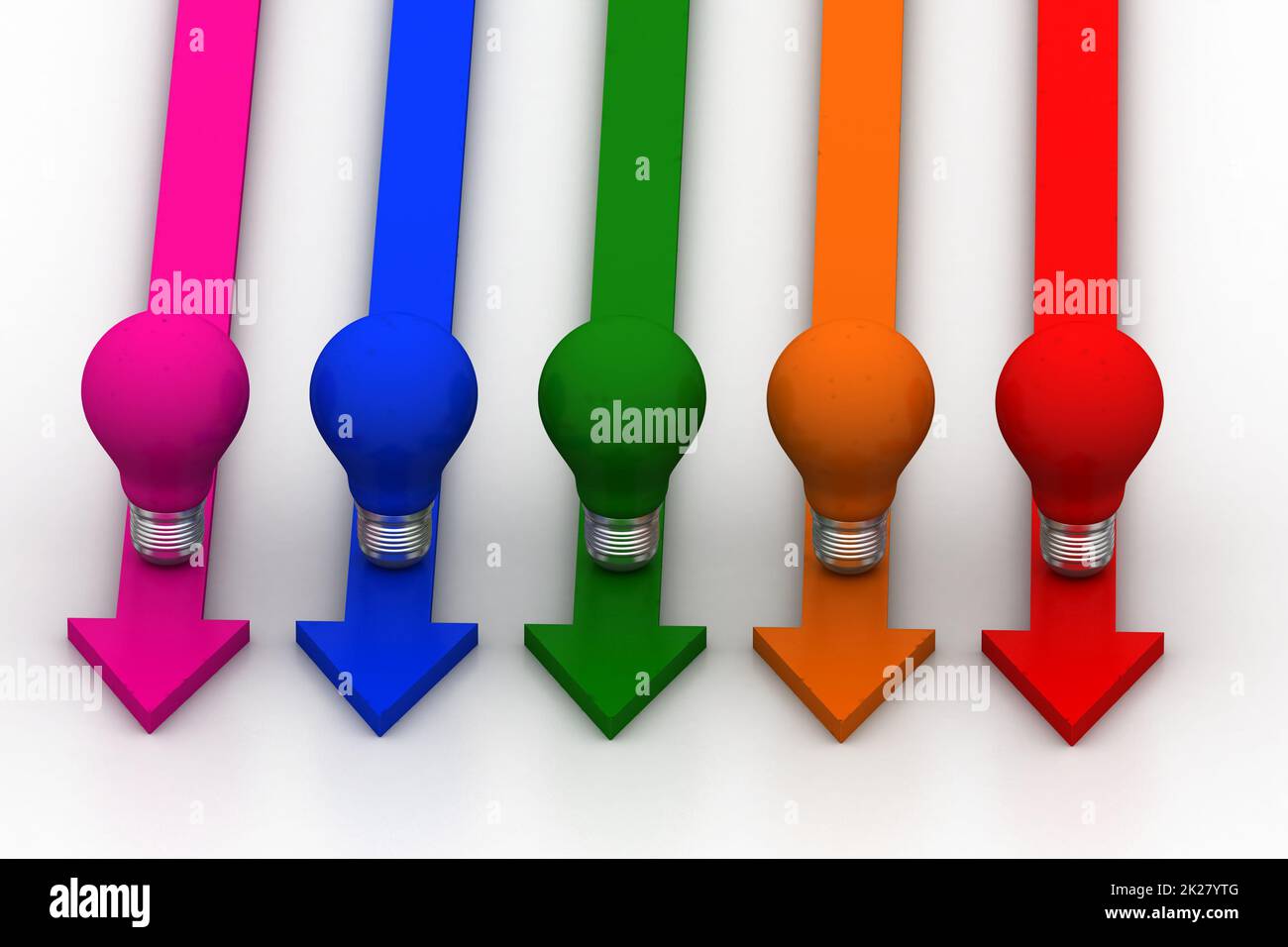 Light bulb in different color arrows Stock Photo - Alamy