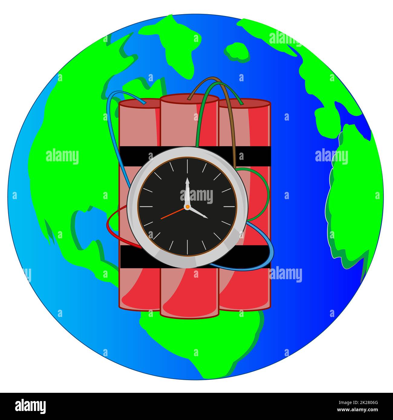 Planet land and bomb with clockwork threat Stock Photo - Alamy
