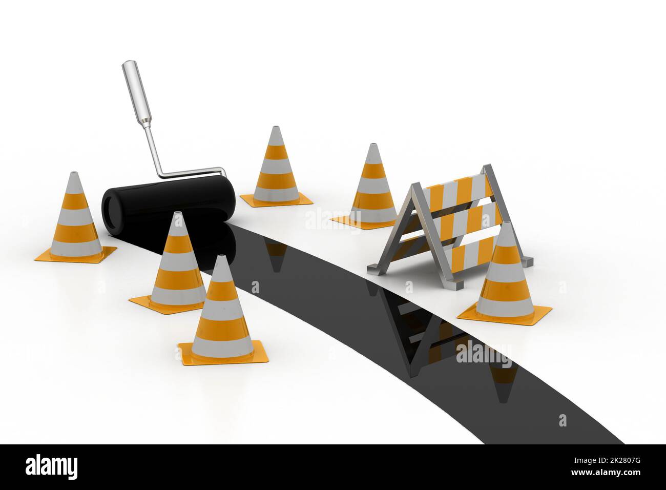 Painting road with roller brush Stock Photo - Alamy