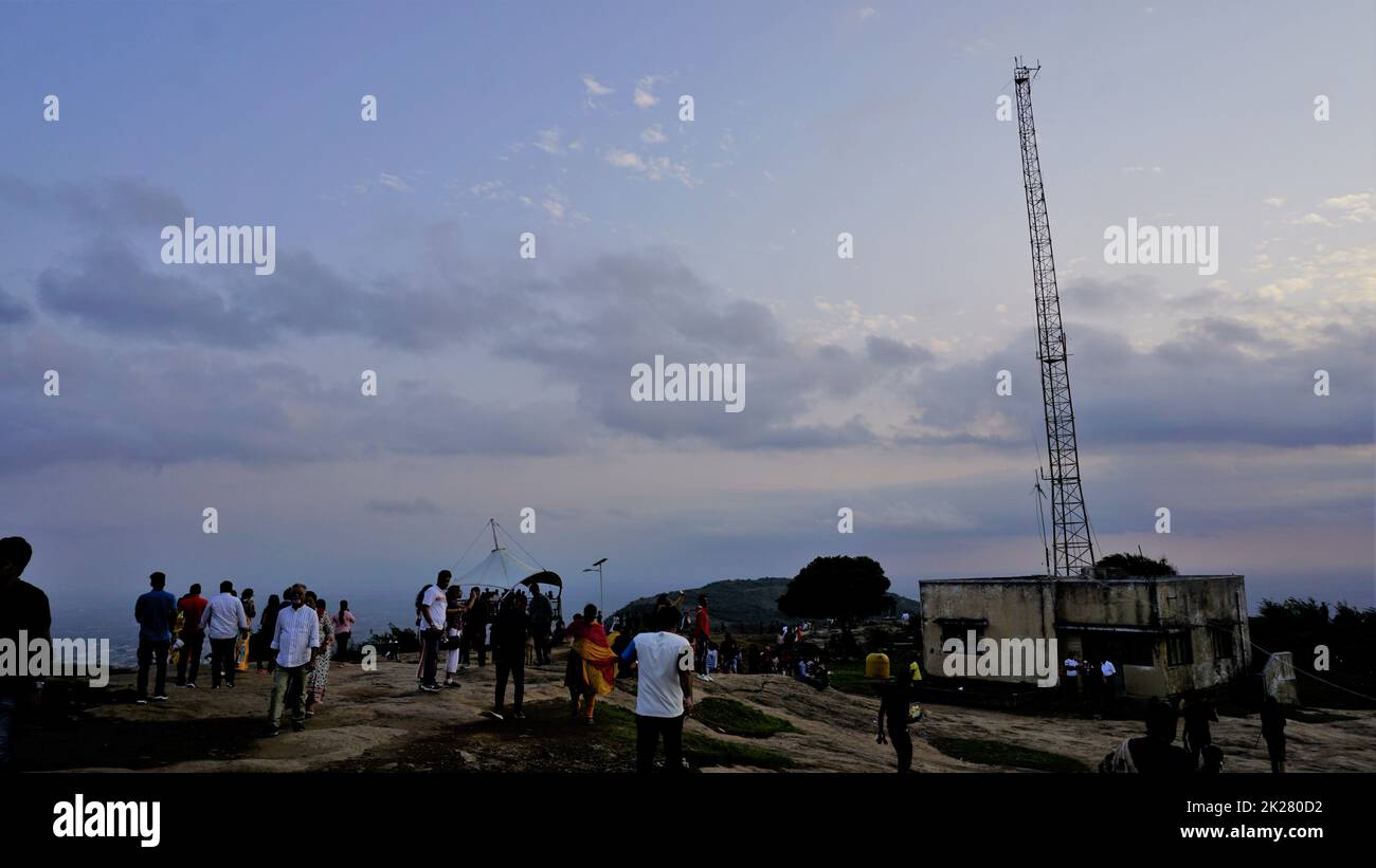 Nandi hills, Karnataka,India-May 22 2022: Tourists enjoying the ...