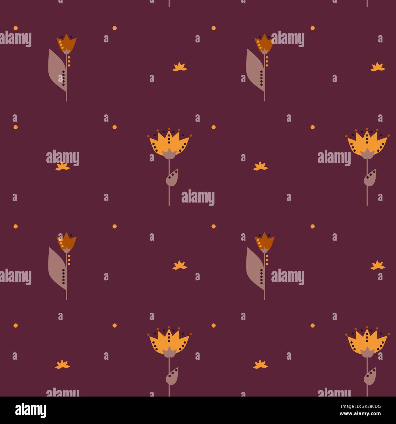 Autumn floral seamless pattern. Simple shapes. Sketch drawing. Nature ...