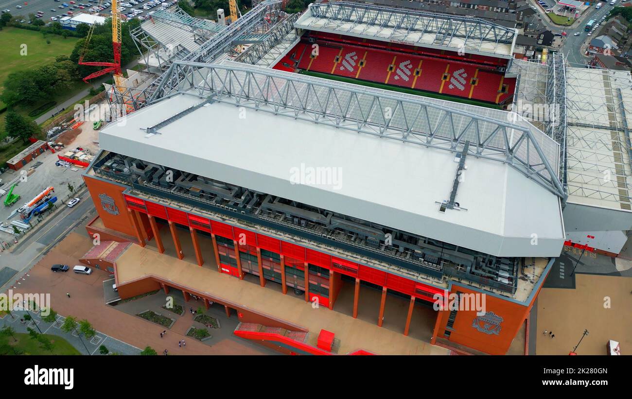 Anfield stadium of FC Liverpool from above - aerial view - LIVERPOOL ...