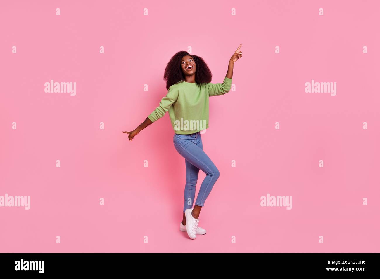 Full length photo of positive satisfied person enjoy free time partying ...