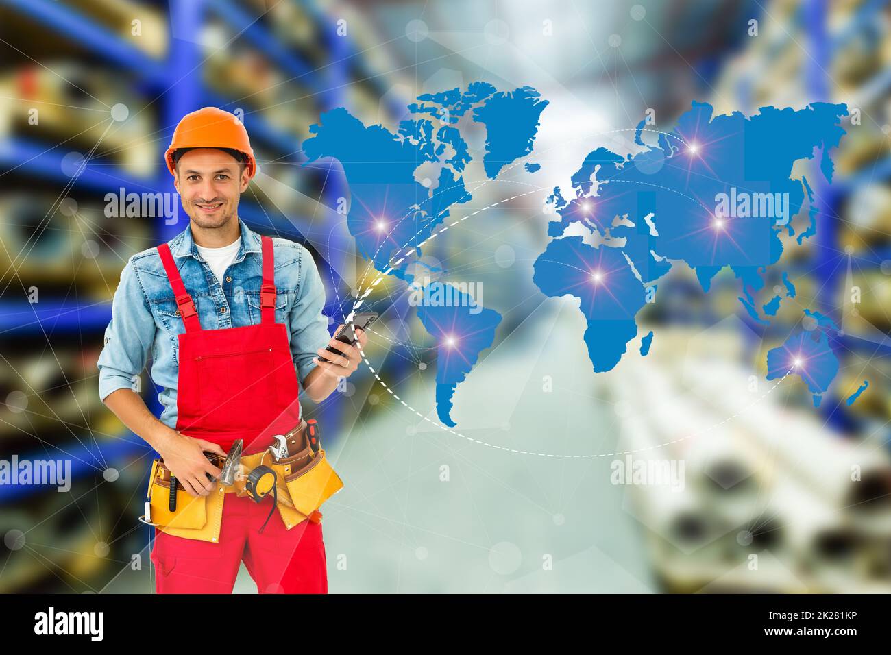 Side view man engineer wearing protective helmet using a tablet ...