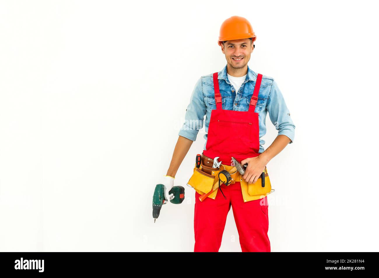 Stock image of male construction worker over white background Stock ...
