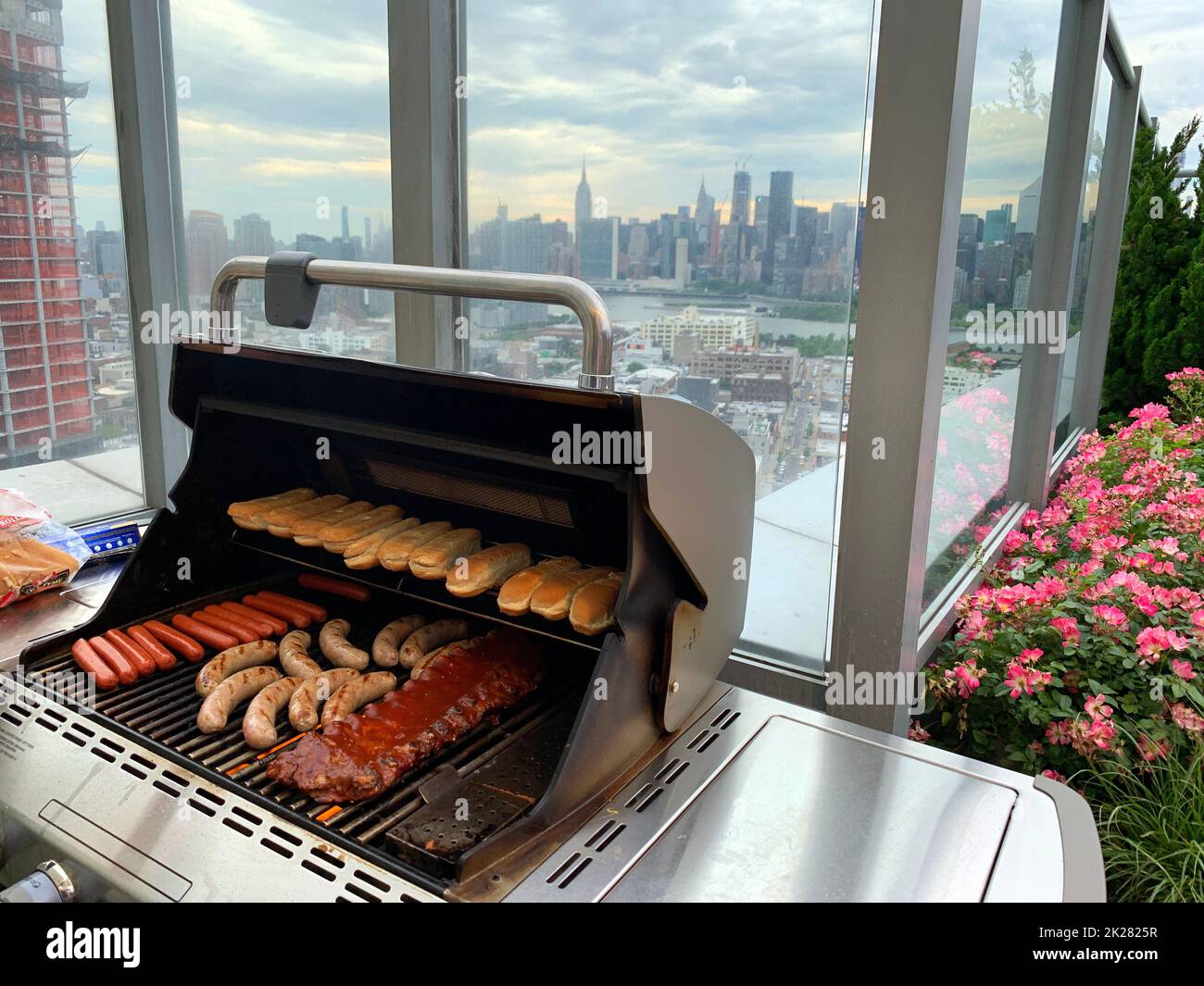 A barbecue view a view from Brooklyn to Manhattan Stock Photo - Alamy