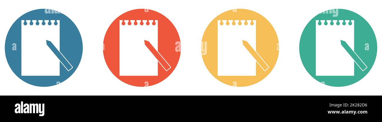 Colorful Banner with 4 Buttons: Notepad and pencil Stock Photo - Alamy