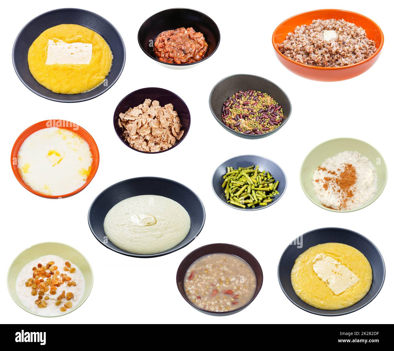 set of different cooked groats isolated Stock Photo - Alamy