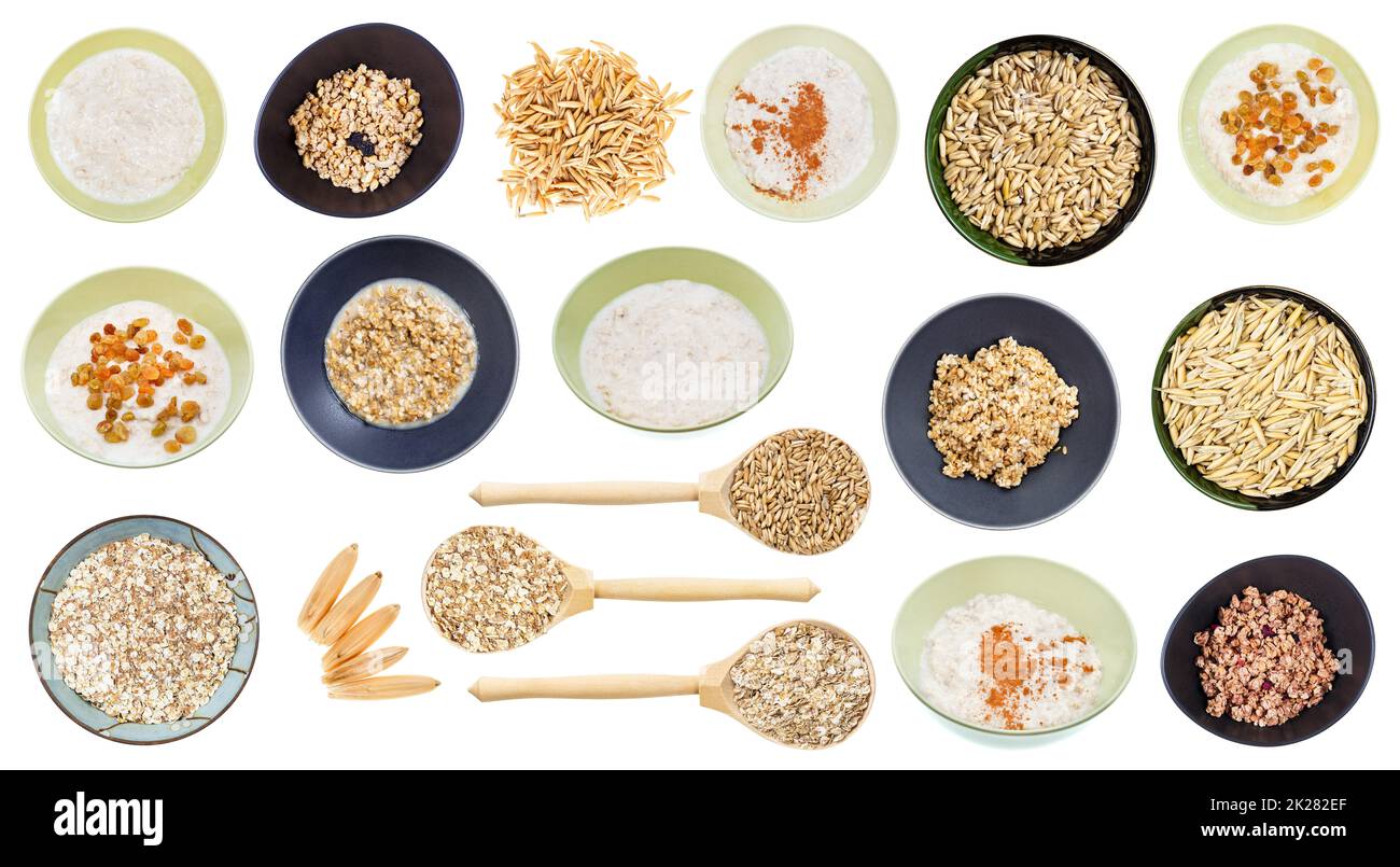 set of various cooked and raw oat grains isolated Stock Photo - Alamy