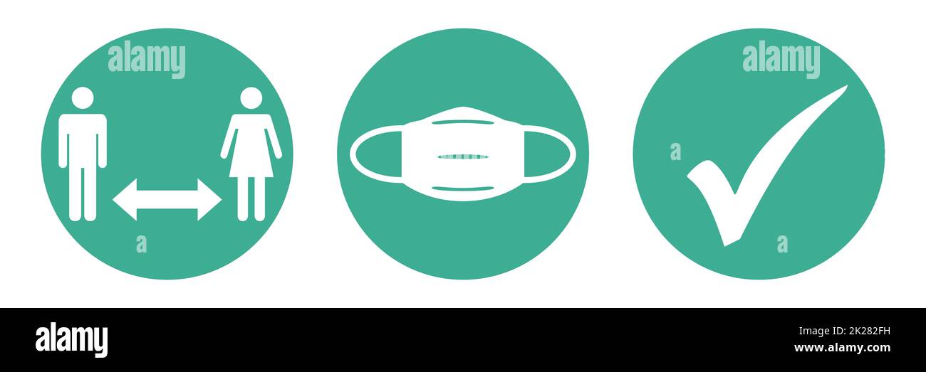 Please hold your distance and wear a face mask - Green buttons with ...