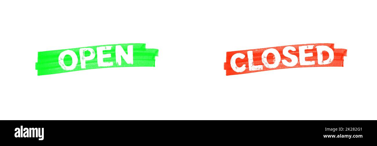 Open and Closed - Two grunge banners green and red Stock Photo - Alamy