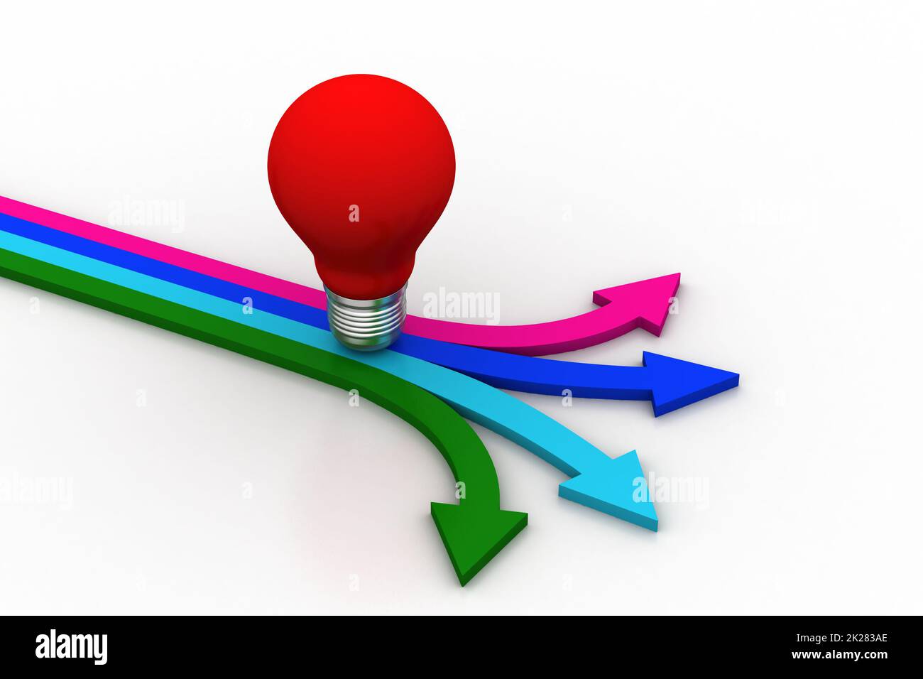 Red light bulb in different color arrows Stock Photo - Alamy