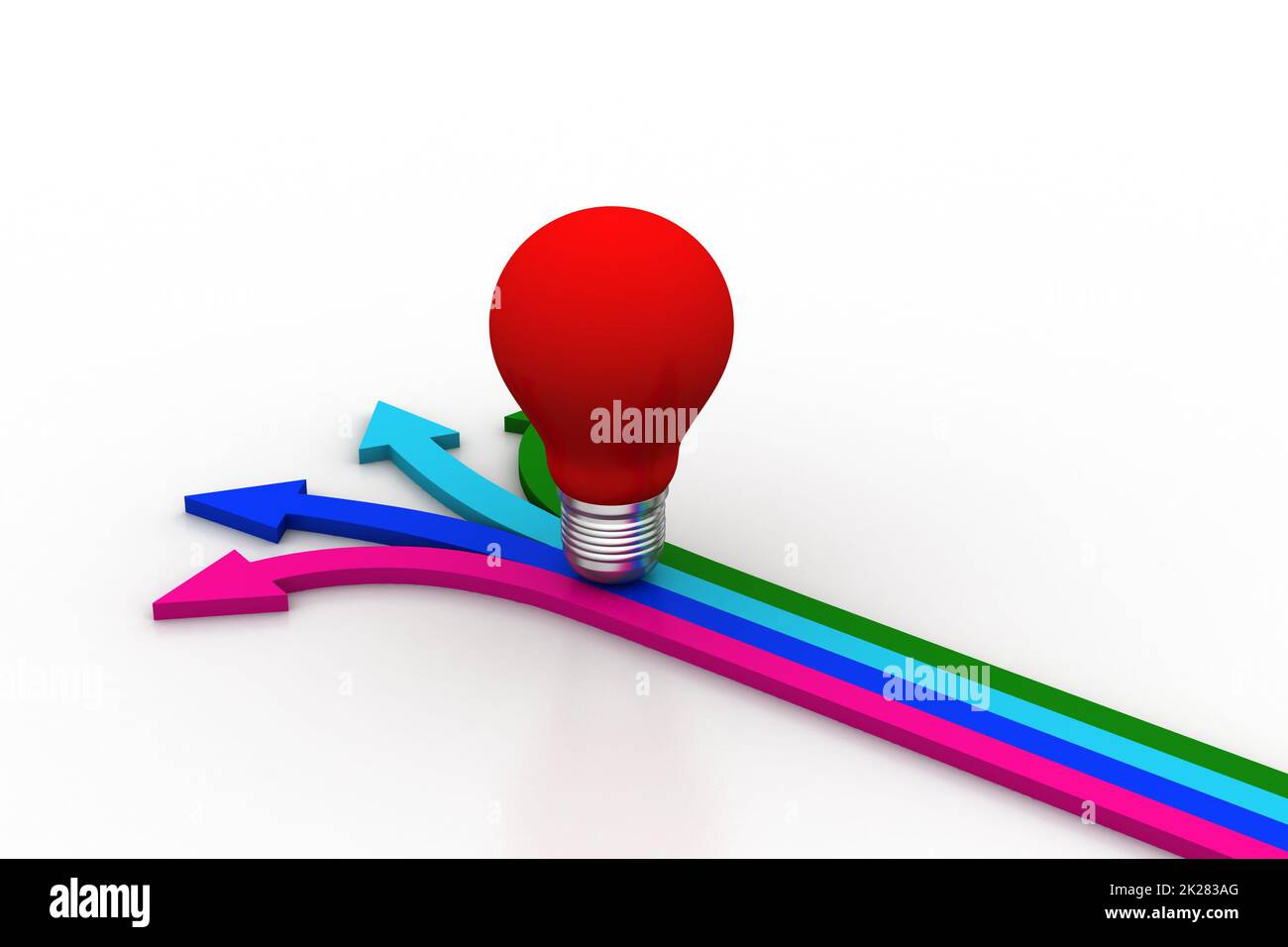 Red light bulb in different color arrows Stock Photo - Alamy