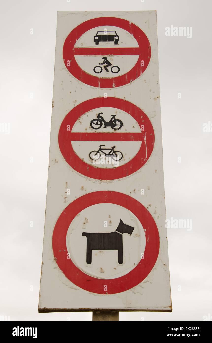 Prohibition signs in a park Stock Photo - Alamy