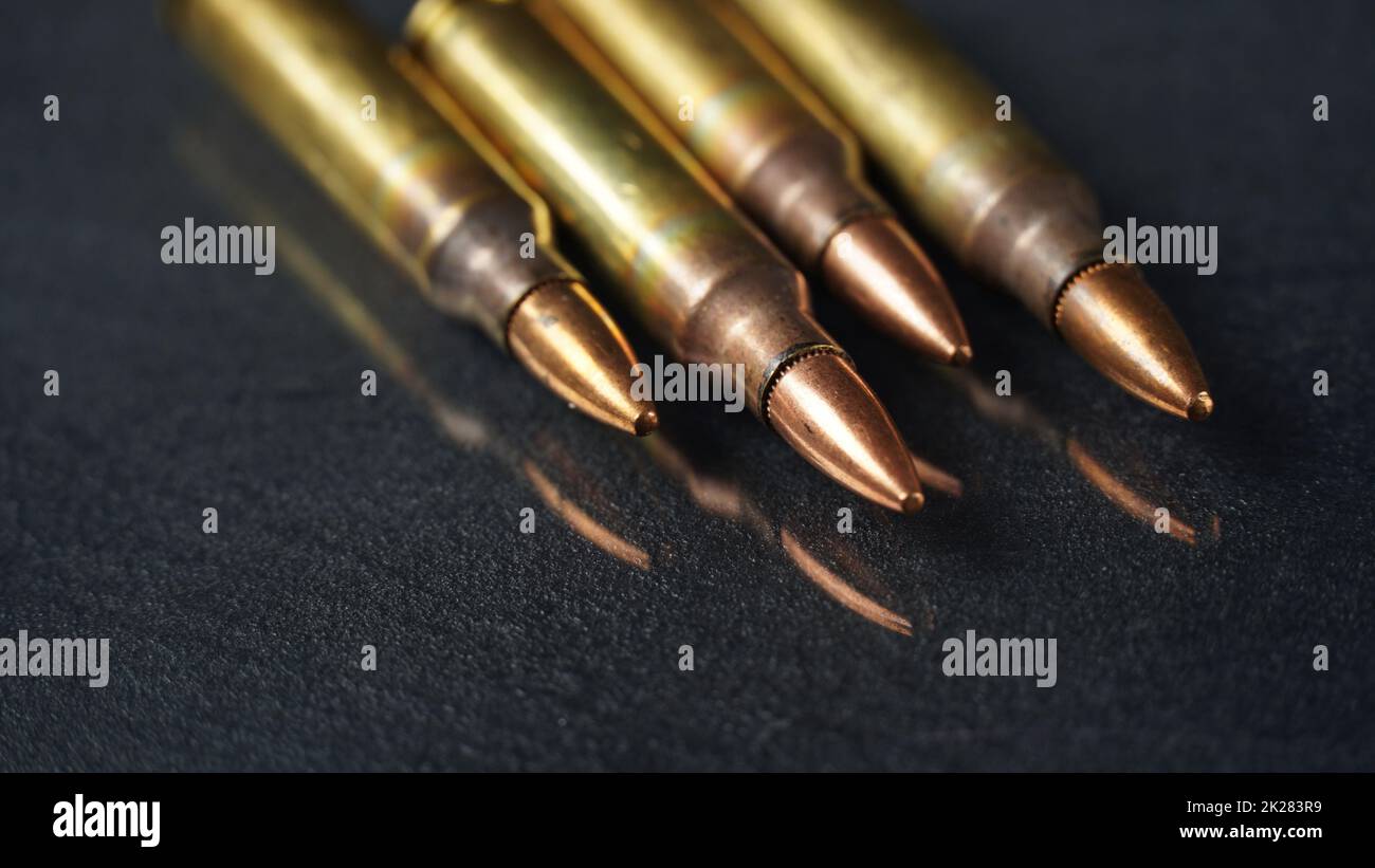 Photo of 5.56mm ammunition, machine gun bullets belt, rifle ammunition ...