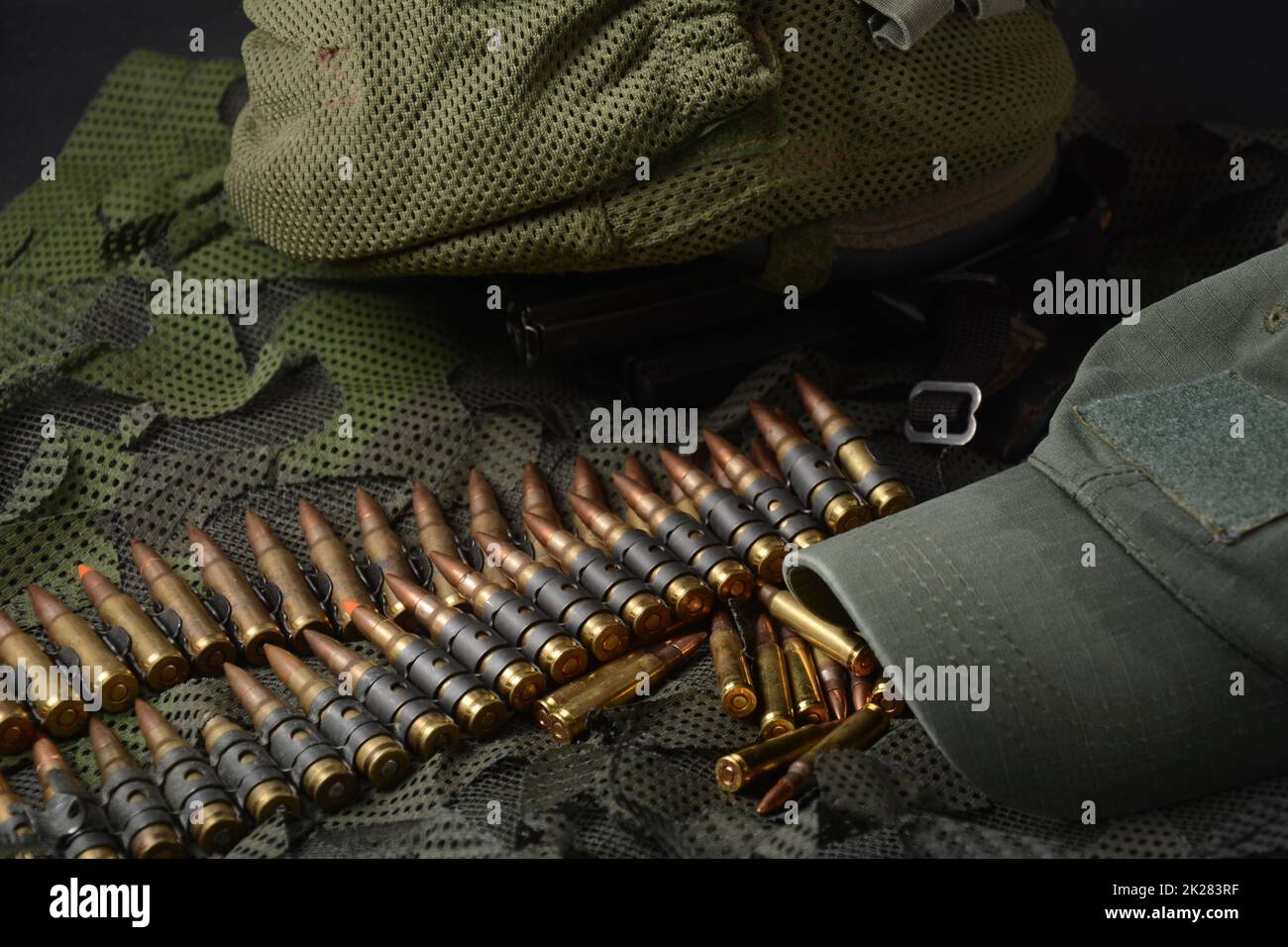 Photo of 5.56mm ammunition, machine gun bullets belt, rifle ammunition ...
