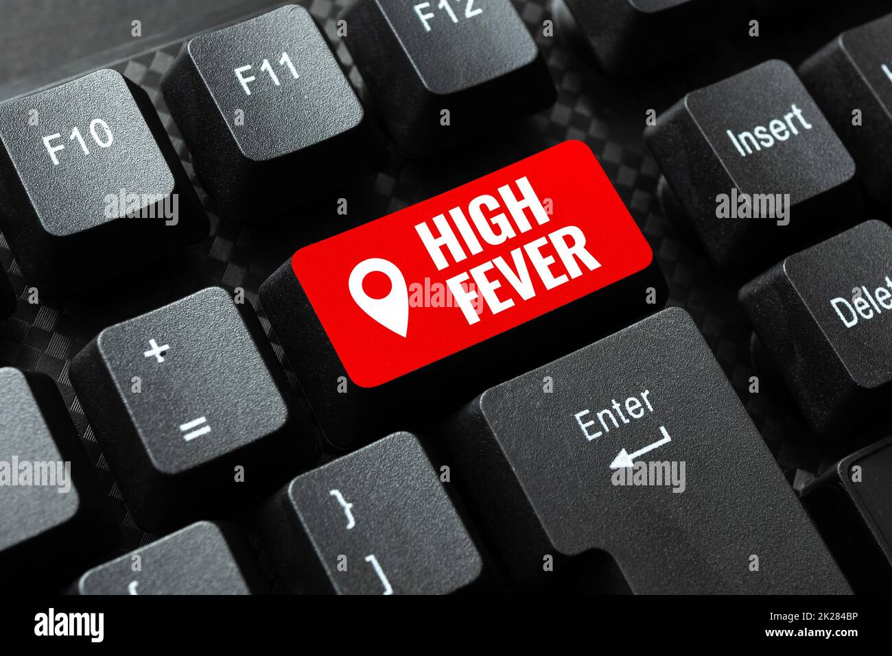 Text caption presenting High Fever. Business concept medical condition ...