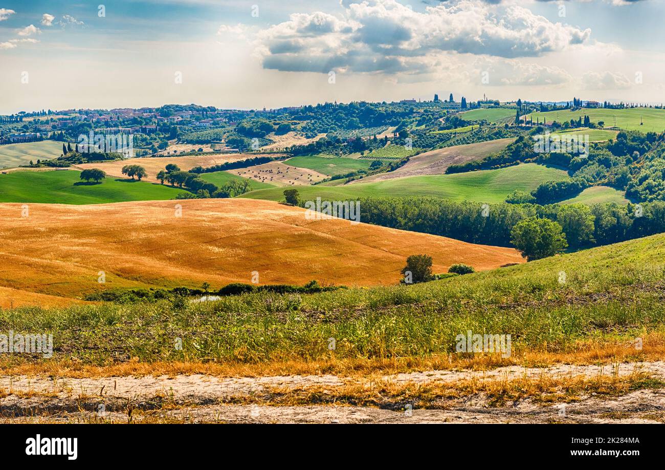 Landscape of dry fields in the countryside in Tuscany, Italy Stock ...