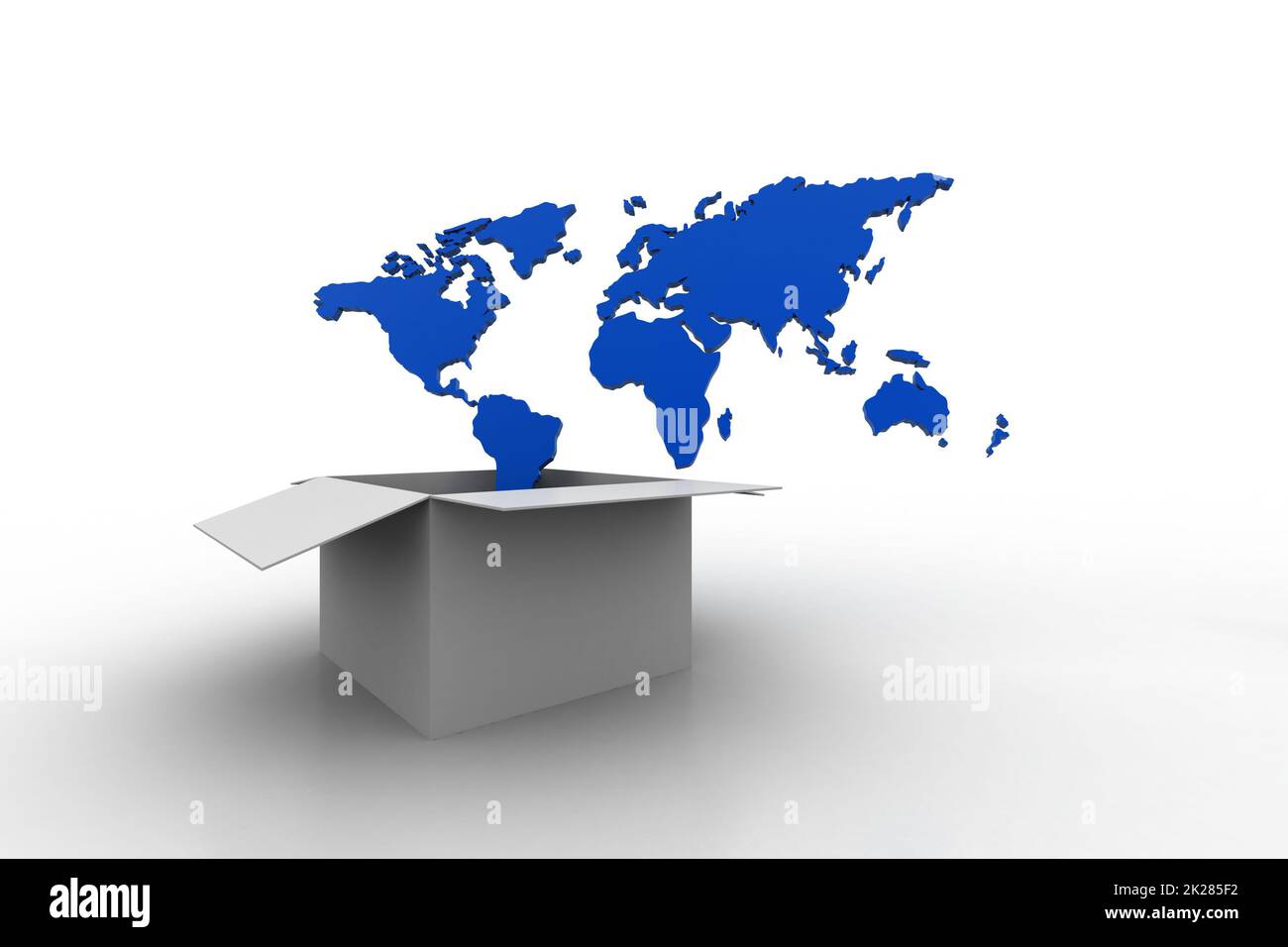 World map in an open box Stock Photo - Alamy