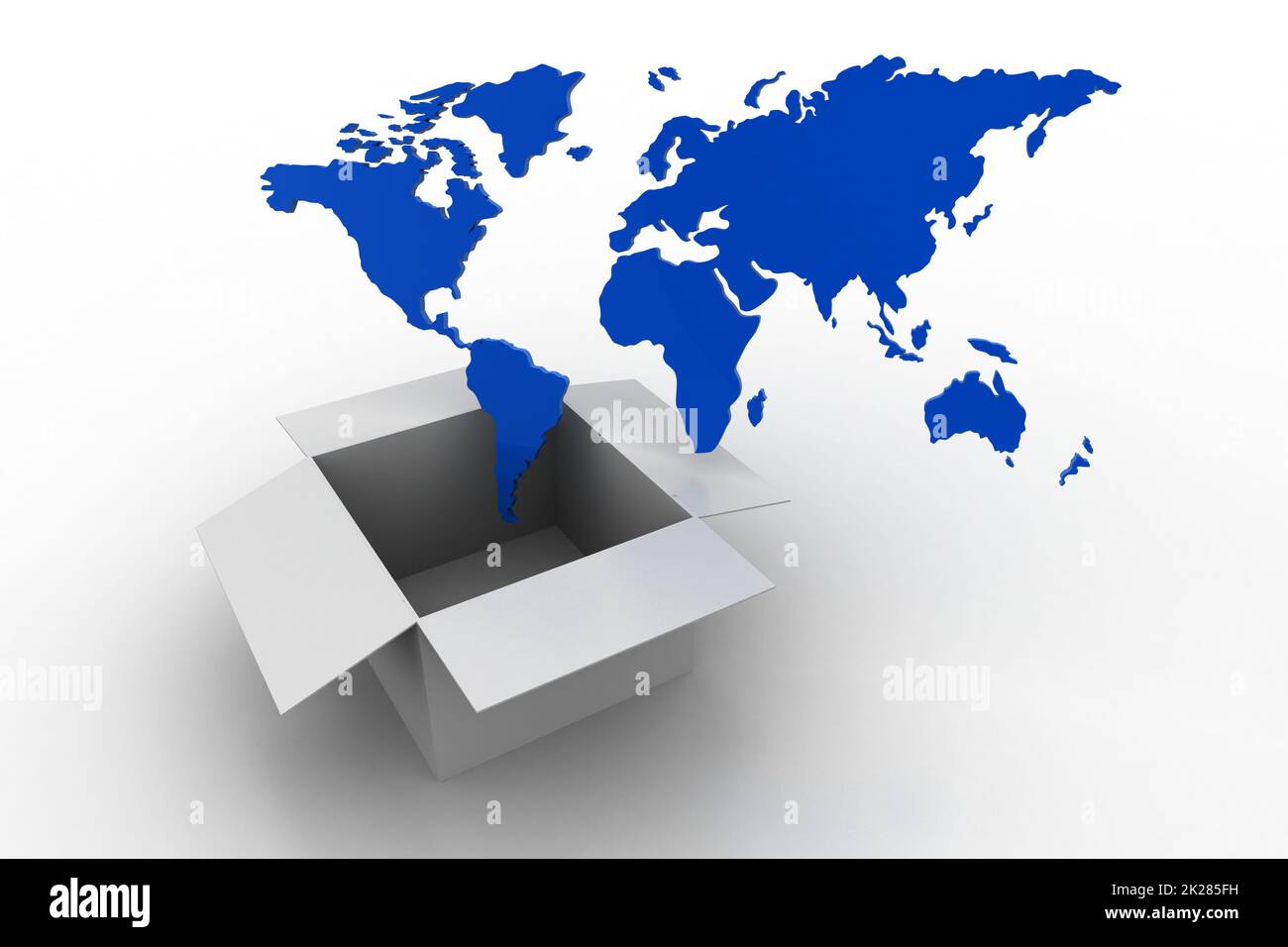 World map in an open box Stock Photo - Alamy